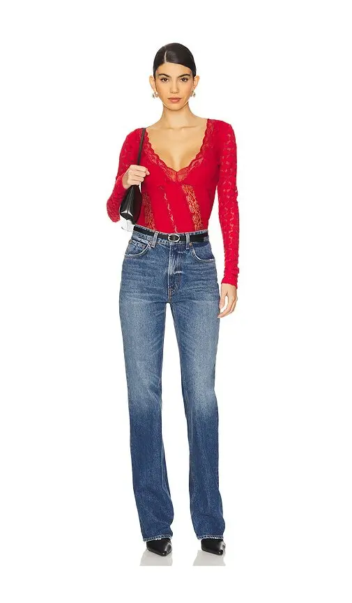 Free People Lace Paneled V-neck Top