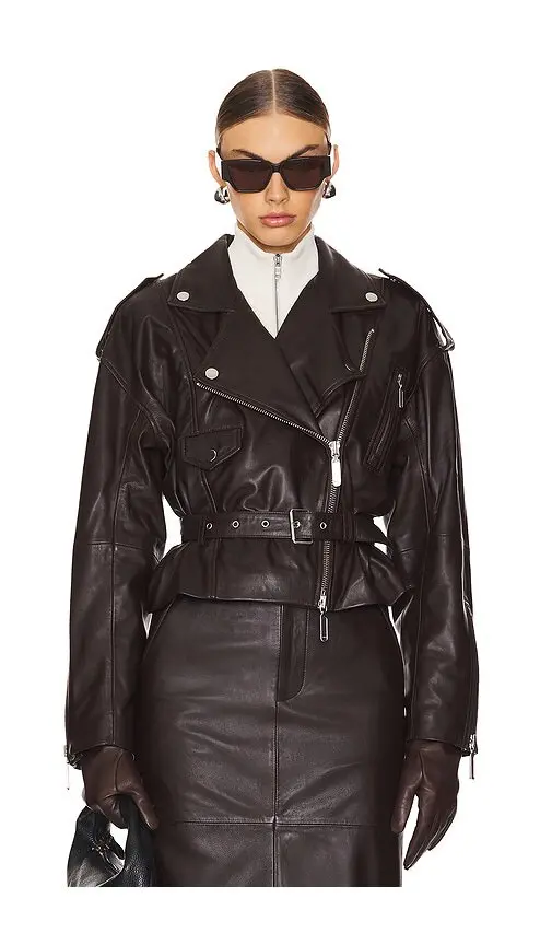 CAMILA COELHO Ambrosia Leather Moto Jacket