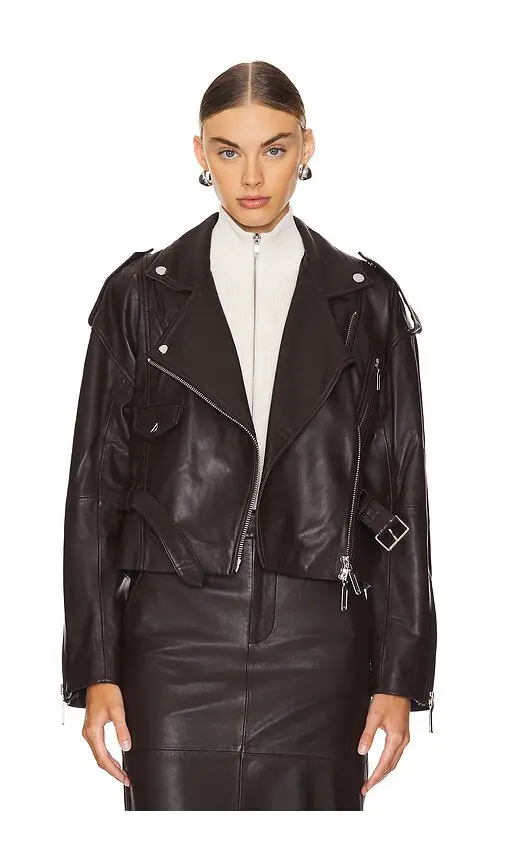 CAMILA COELHO Ambrosia Leather Moto Jacket