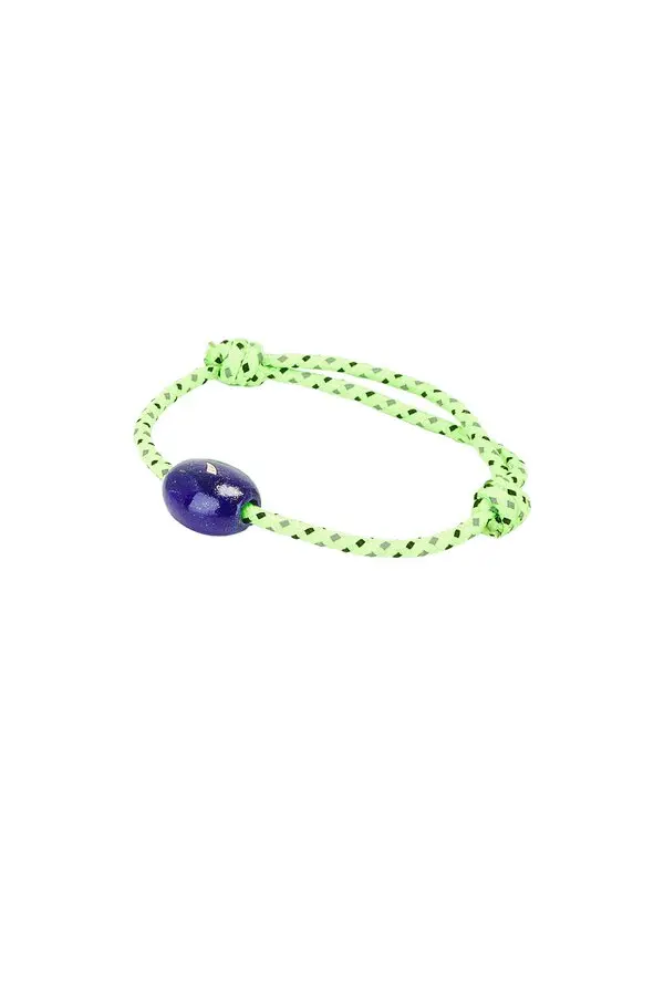 Dezso By Sara Beltran Cowry Bead Baguette Blue Sapphire Surf Cord Bracelet - Lapis Lazuli & Green Paracord
