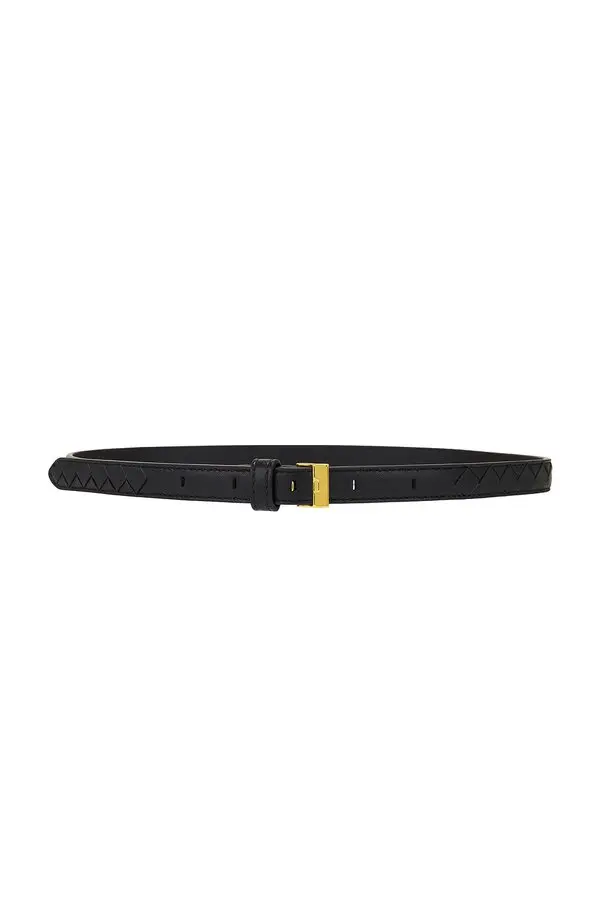 Bottega Veneta Intrecciato Belt - Black & Muse Brass