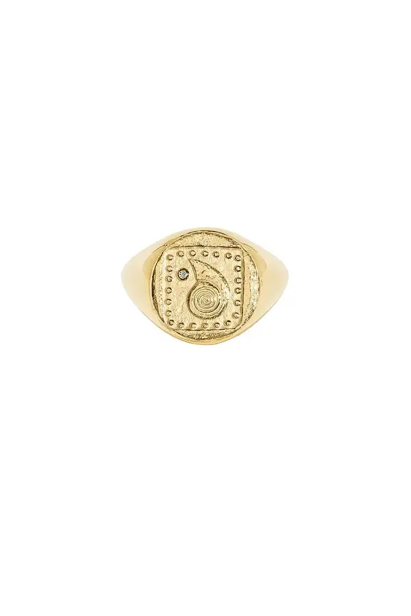 AZLEE Spiral Seashell Coin Ring - 18k Yellow Gold & Diamond