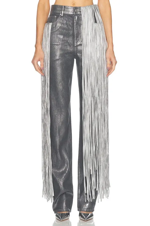 AREA Metallic Fringe Straight Leg Pant