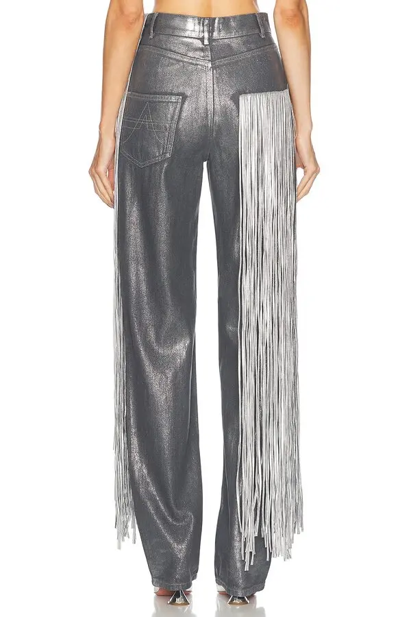 AREA Metallic Fringe Straight Leg Pant