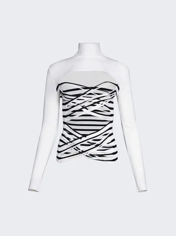 JEAN PAUL GAULTIER Mariniere Laceree Long Sleeve Top - White