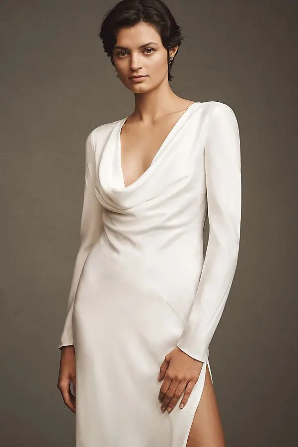 chinese dress ladies Ivory Velvet Long Sleeve Midi Dress