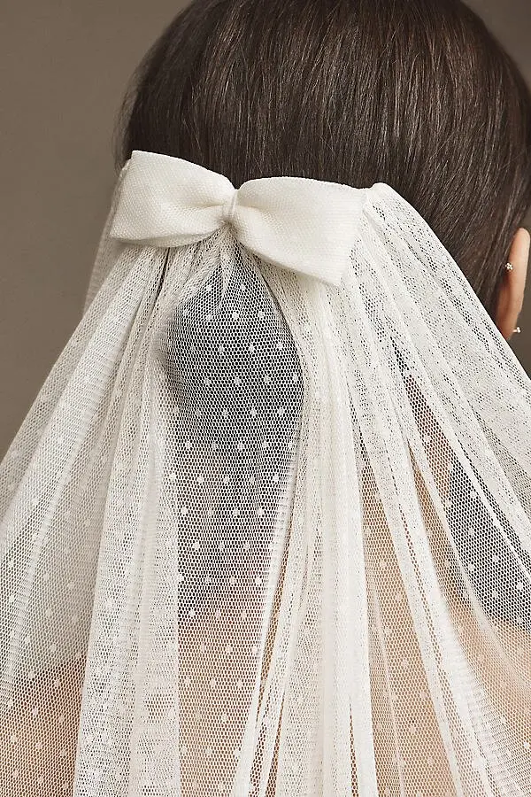 Bhldn Mini Bow Dotted Tulle Veil In White - 30% Off  display picture 1
