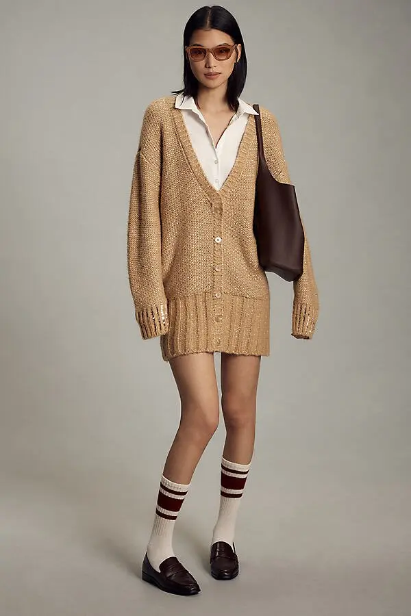 brown dress with white cardigan Brown Ribbed Cardigan Sweater Dress - FINAL SALE Small | Women's Online Boutique | Boho Chic Style main image 0
