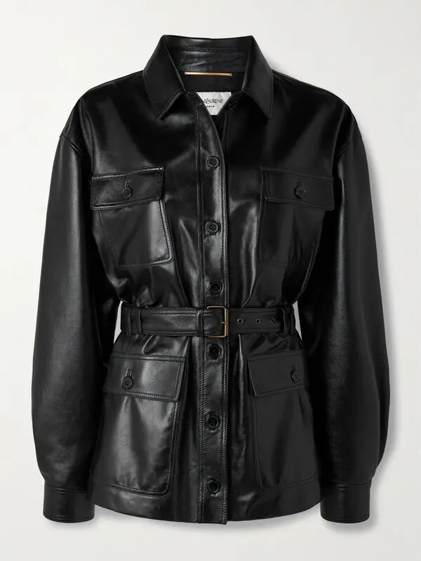 Saint Laurent Belted Leather Jacket - Black