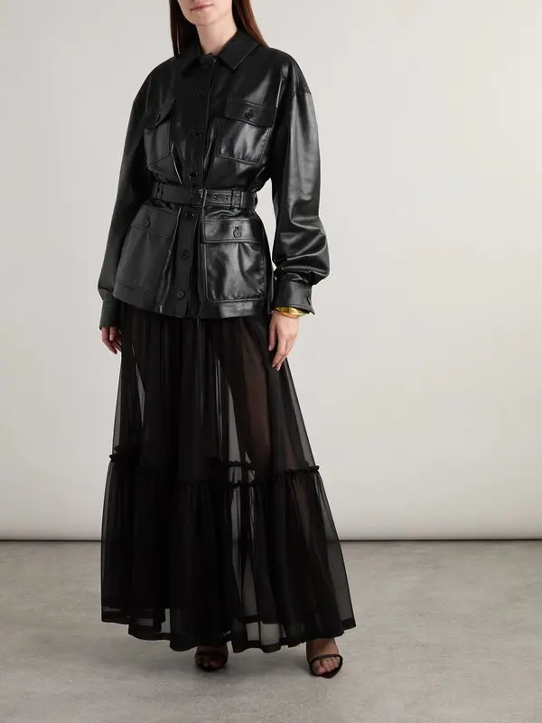 Saint Laurent Belted Leather Jacket - Black