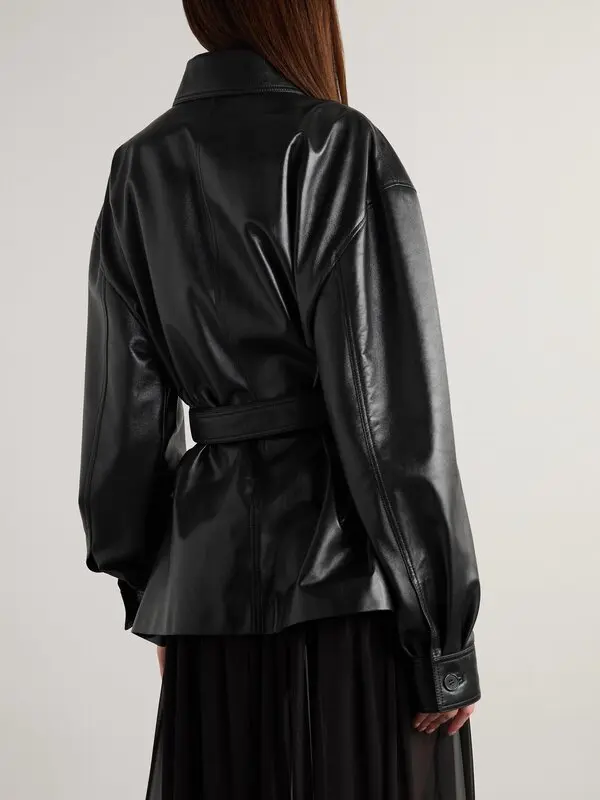 Saint Laurent Belted Leather Jacket - Black