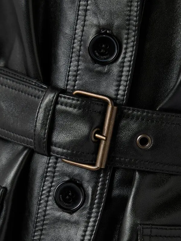 Saint Laurent Belted Leather Jacket - Black
