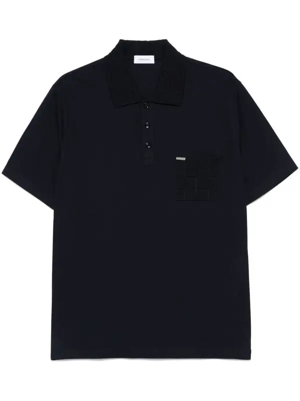 FERRAGAMO V-neck Polo With Jacquard Pocket Detail - Blue
