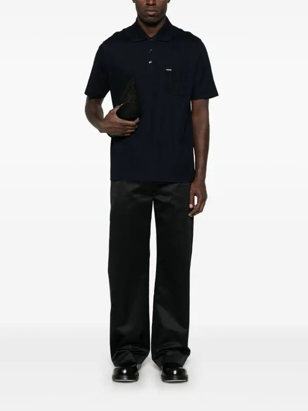 FERRAGAMO V-neck Polo With Jacquard Pocket Detail - Blue