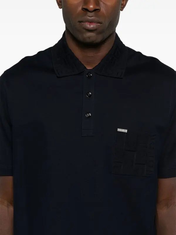 FERRAGAMO V-neck Polo With Jacquard Pocket Detail - Blue