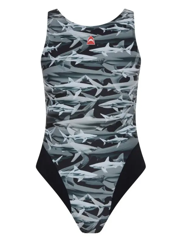 LET'S SWIM Shark-print Swimsuit - Grey