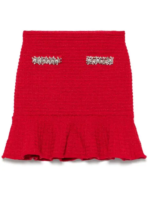 SELF-PORTRAIT Grid-knit Mini Skirt - Red