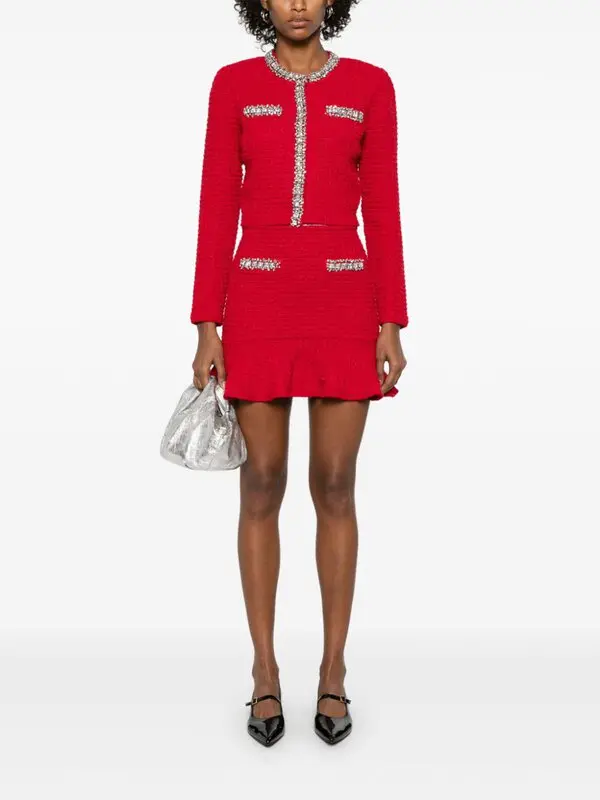 SELF-PORTRAIT Grid-knit Mini Skirt - Red