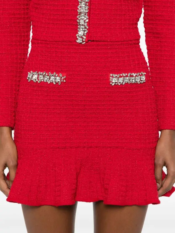 SELF-PORTRAIT Grid-knit Mini Skirt - Red