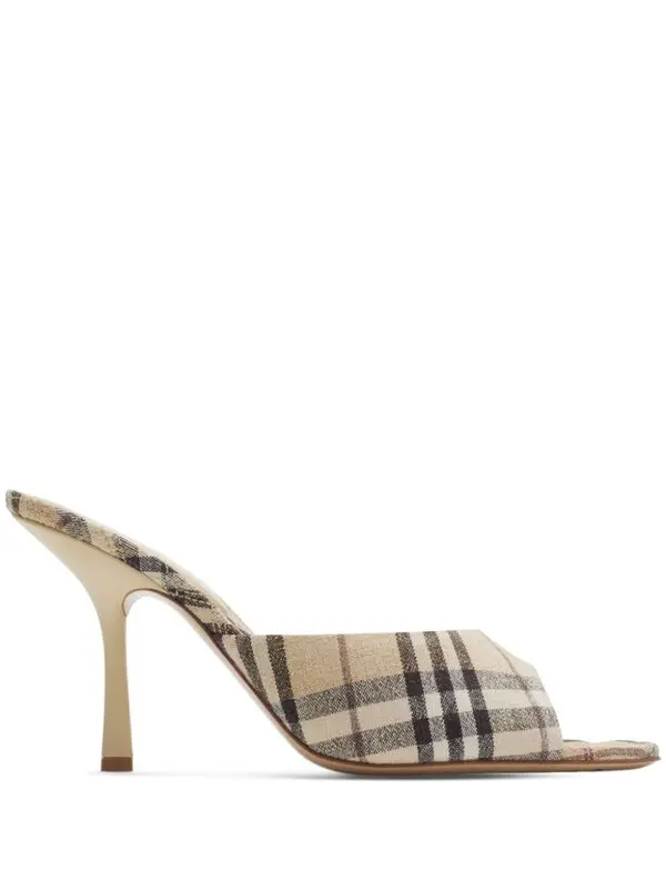 Burberry Checked Stiletto Sandals - Brown