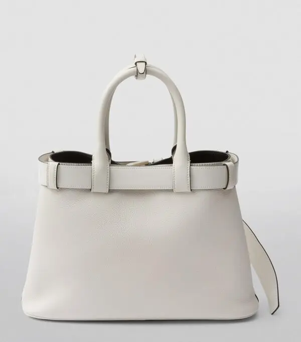 Prada Medium Leather Buckle Tote Bag - White