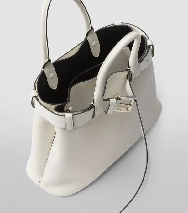 Prada Medium Leather Buckle Tote Bag - White