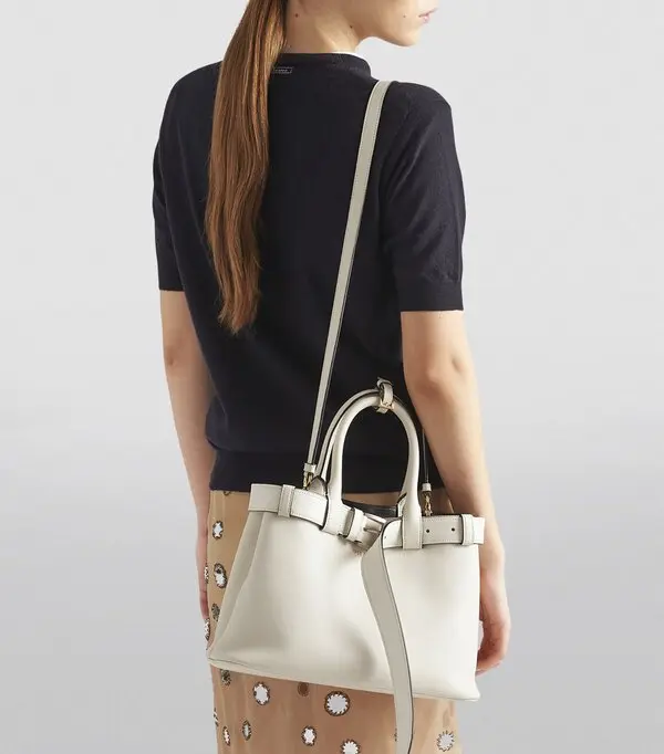 Prada Medium Leather Buckle Tote Bag - White