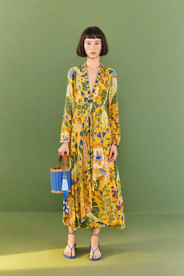 knee length dresses for ladies Green Bright Yard Maxi Dress – FARM Rio main image 1