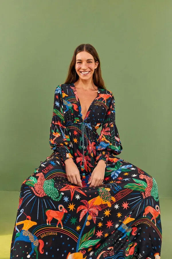 knee length dresses for ladies Green Sweet Garden Maxi Dress – FARM Rio main image 0