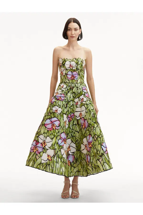 Oscar De La Renta Orchid Mosaic Cocktail Dress - Purple | Editorialist