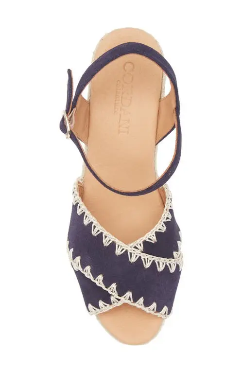Cordani Ember Espadrille Platform Wedge Sandals - Navy Suede