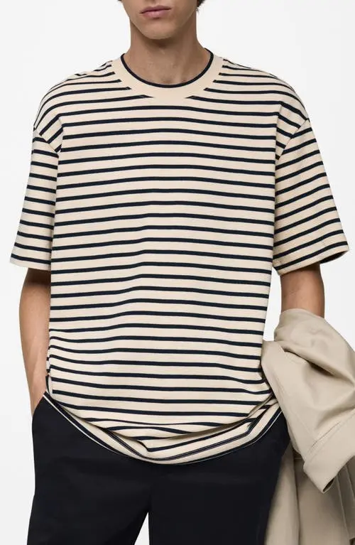Mango Relaxed Fit Stripe Cotton T-shirt - Ecru