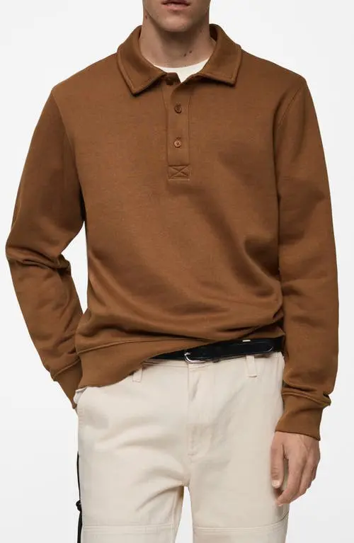 Mango Cotton Blend Polo Sweatshirt - Tobacco Brown