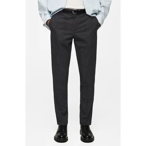 Mango Check Slim Fit Pants - Grey