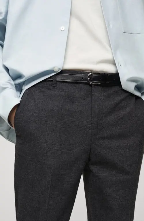 Mango Check Slim Fit Pants - Grey