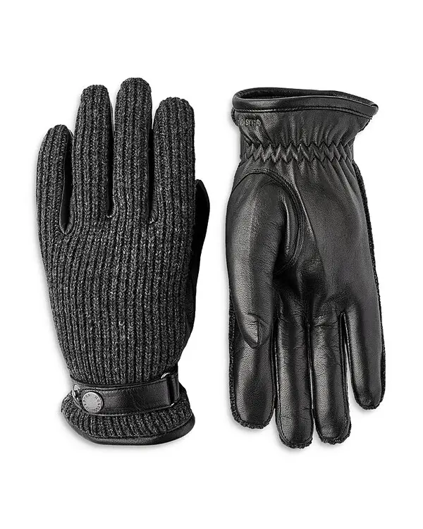 HESTRA Christopher Leather & Knit Gloves - Black
