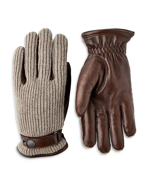 HESTRA Christopher Leather & Knit Gloves - Light Brown