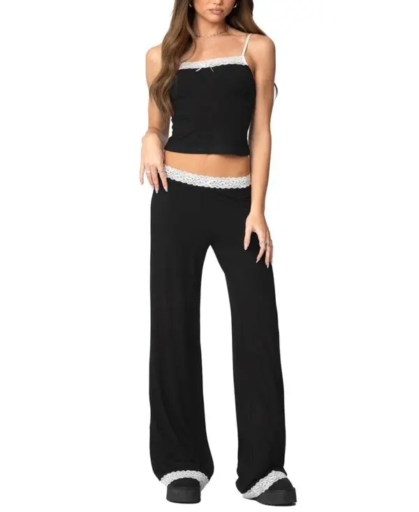 EDIKTED Domino Lace Trim Pants