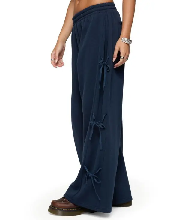 EDIKTED Claudette Baggy Ribbon Sweatpants - Navy