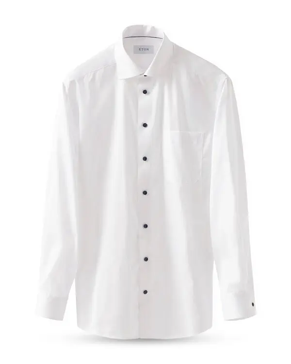Eton Classic Fit Twill Shirt With Navy Details - White