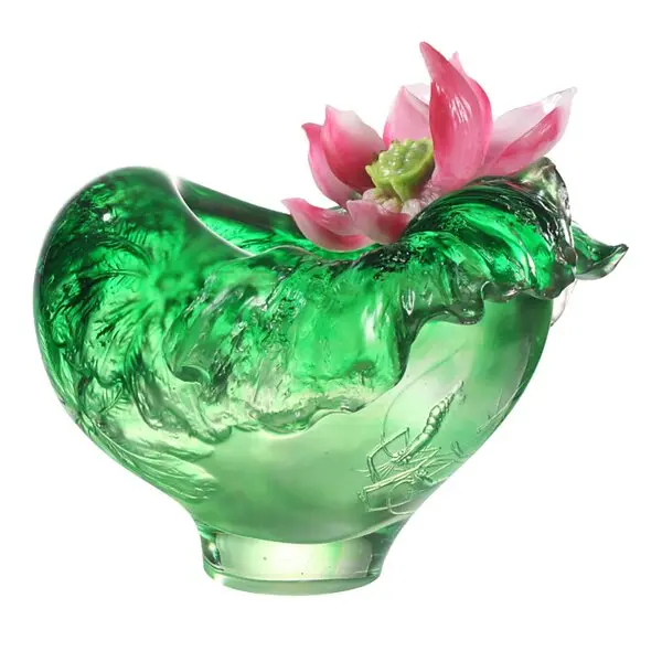 LIULI Crystal Floral Vase, Lotus Pond Leisure - Gold Red