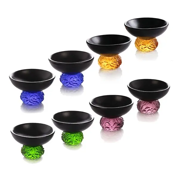LIULI Porcelain Sake Cup With Crystal Base, The Two Of Us, Sip Of Preciousness, Set Of 8 - Mixed