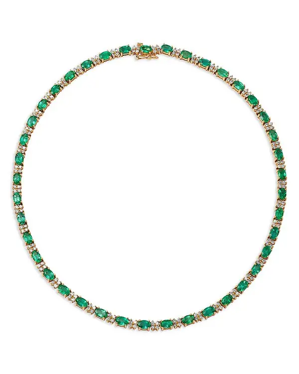 Bloomingdale'S Emerald & Diamond Tennis Necklace In 14k Yellow Gold - Green/gold