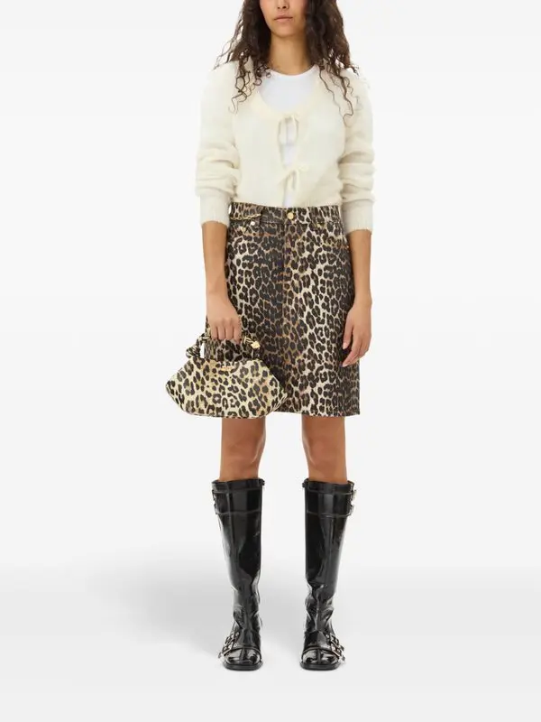 GANNI Leopard-print Denim Midi Skirt - Brown