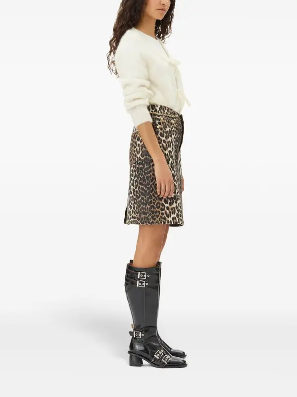 GANNI Leopard-print Denim Midi Skirt - Brown