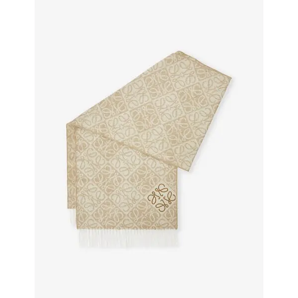Loewe Anagram-pattern Wool And Cashmere-blend Scarf - Beige
