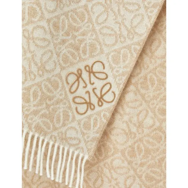 Loewe Anagram-pattern Wool And Cashmere-blend Scarf - Beige