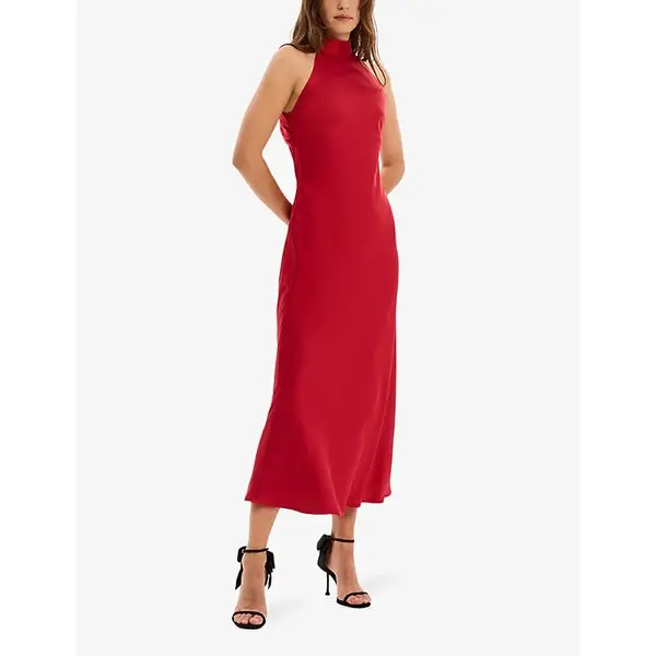OMNES Seychelles Halterneck Satin Maxi Dress - Barbados Cherry