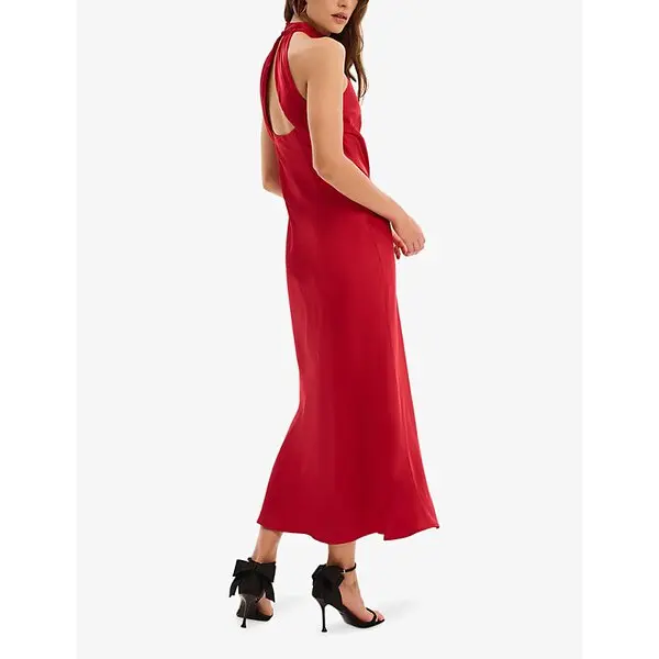 OMNES Seychelles Halterneck Satin Maxi Dress - Barbados Cherry