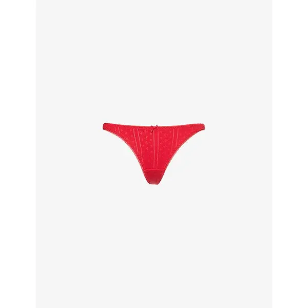 COU COU Mid-rise Pointelle-pattern Cotton Thong - Cherry Red